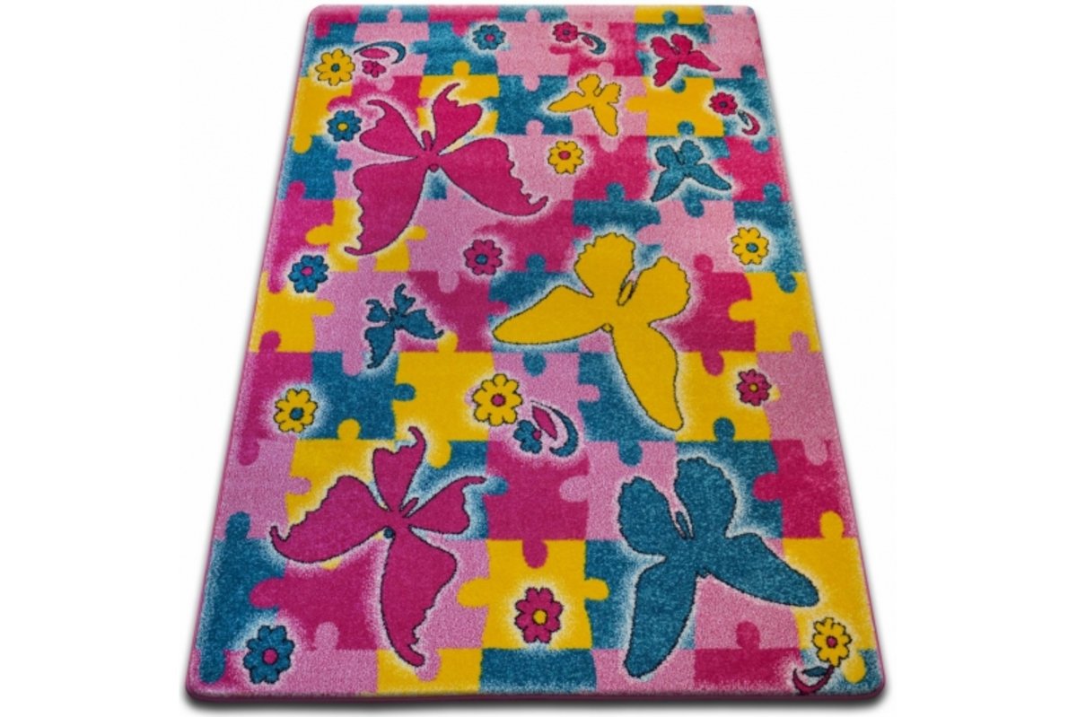 Covor cu fluturasi pentru copii - roz - banaby.ro