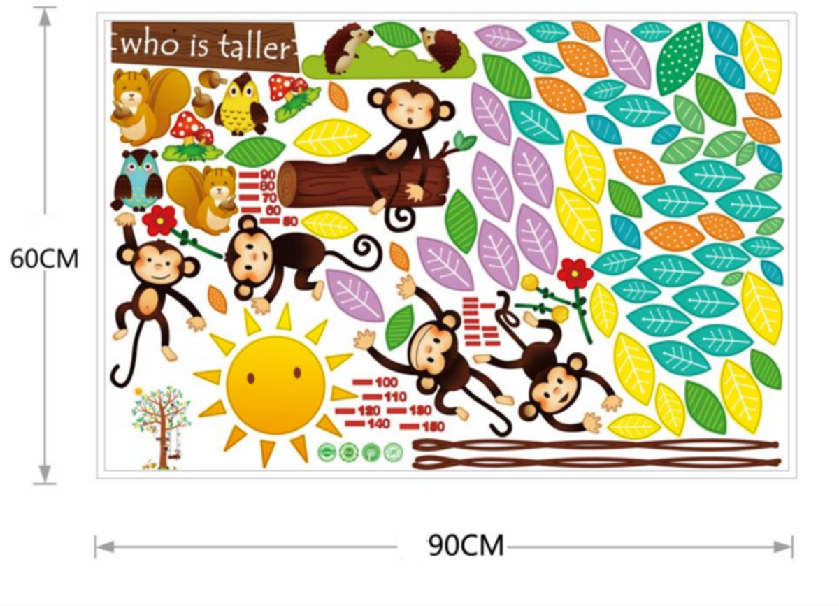 Autocolant cu scara inaltime – Maimute in copac - banaby.ro