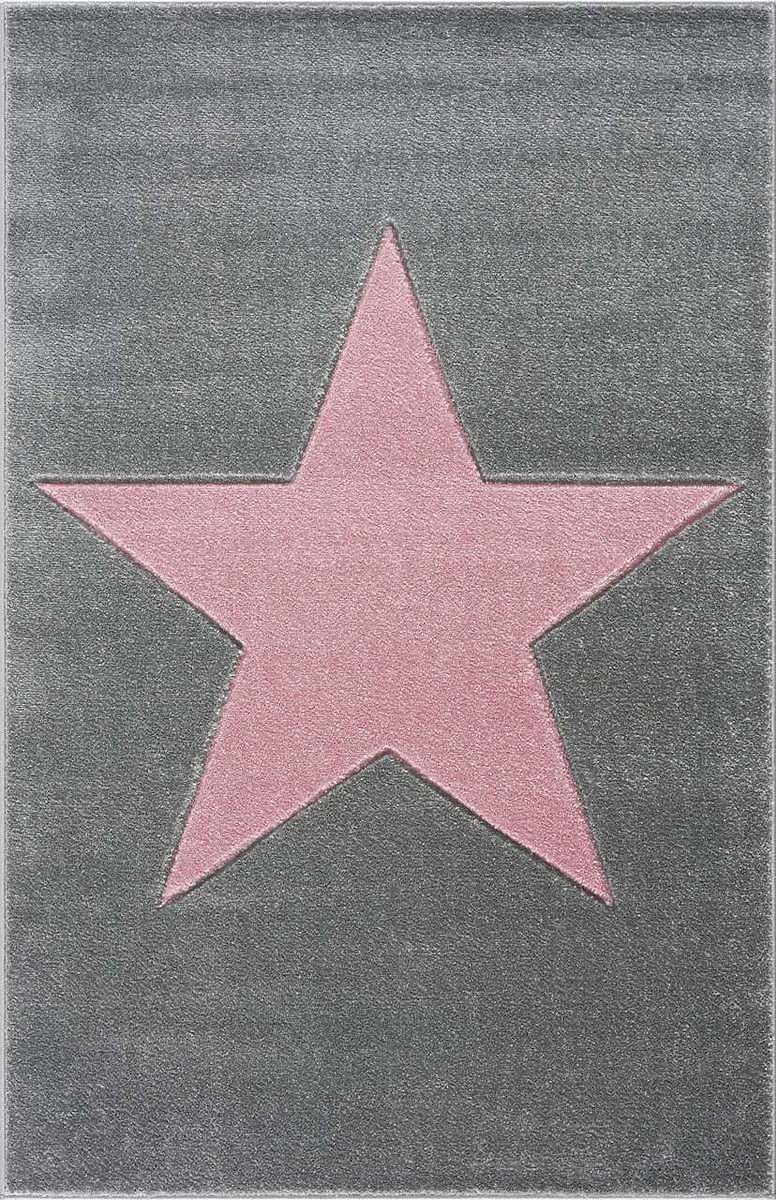 Covor rotund cu stea pentru copii – Argintiu/Roz - banaby.ro